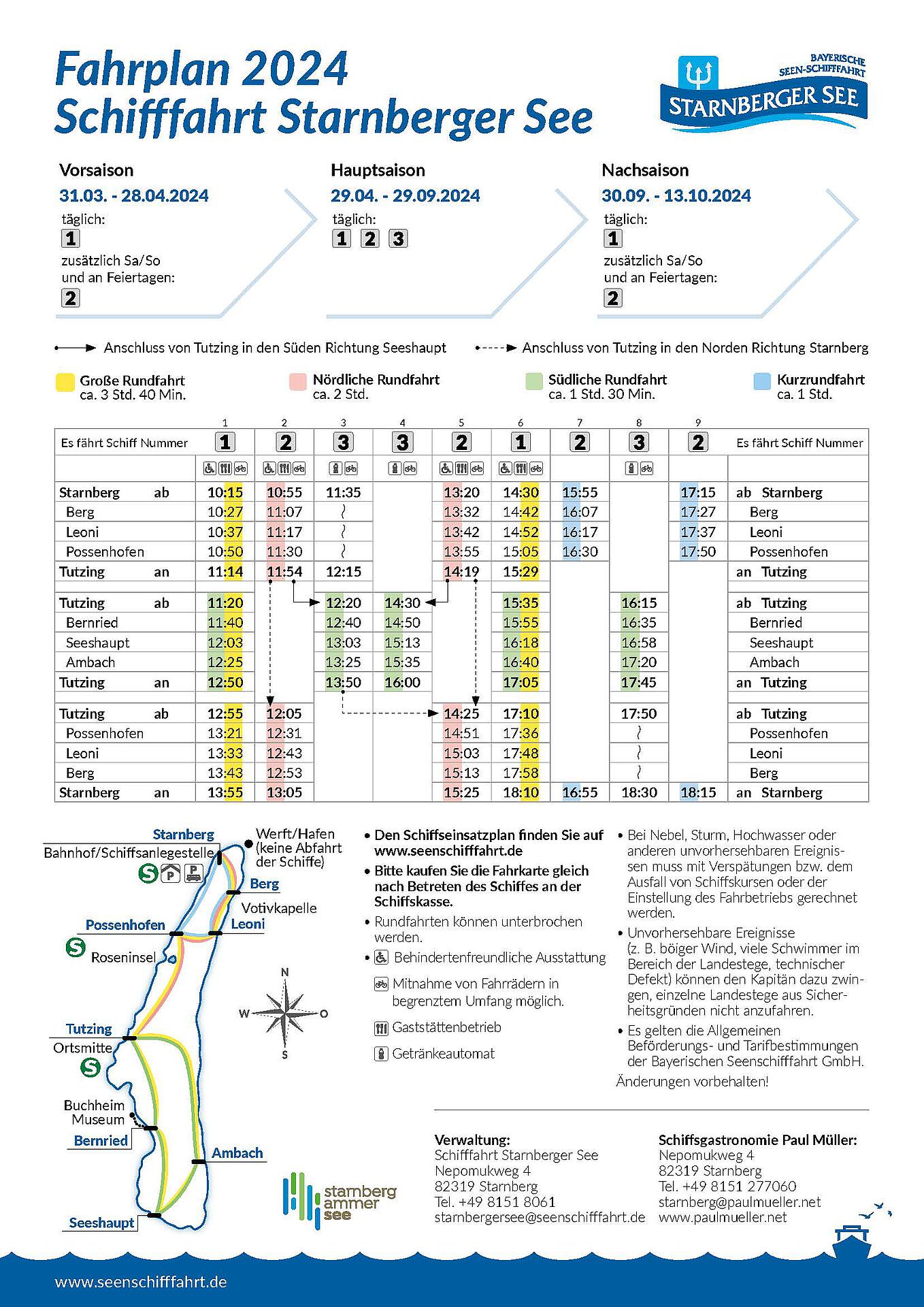 Fahrplan der Schifffahrt Starnberger See