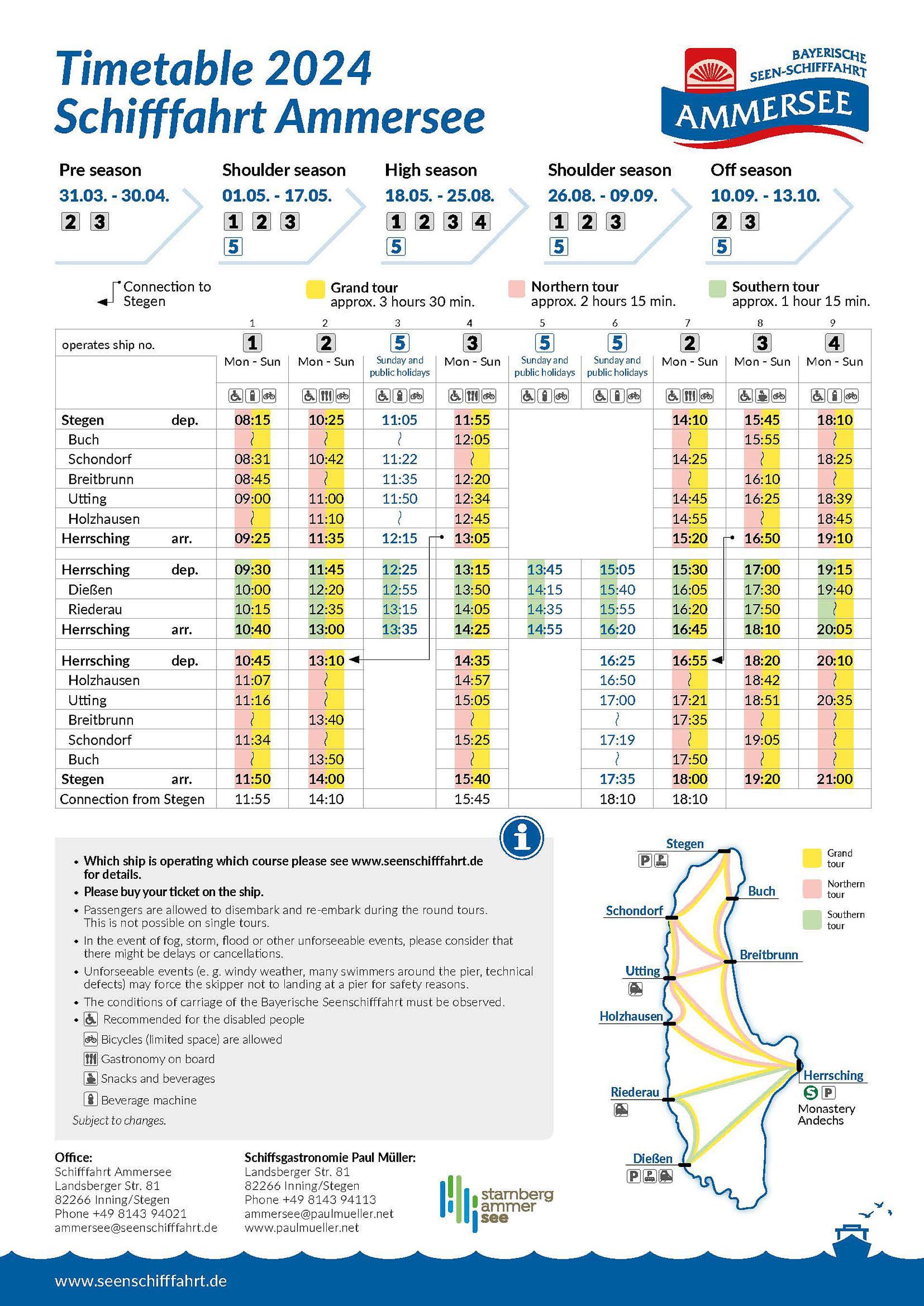 Timetable for shipping on Lake Ammersee